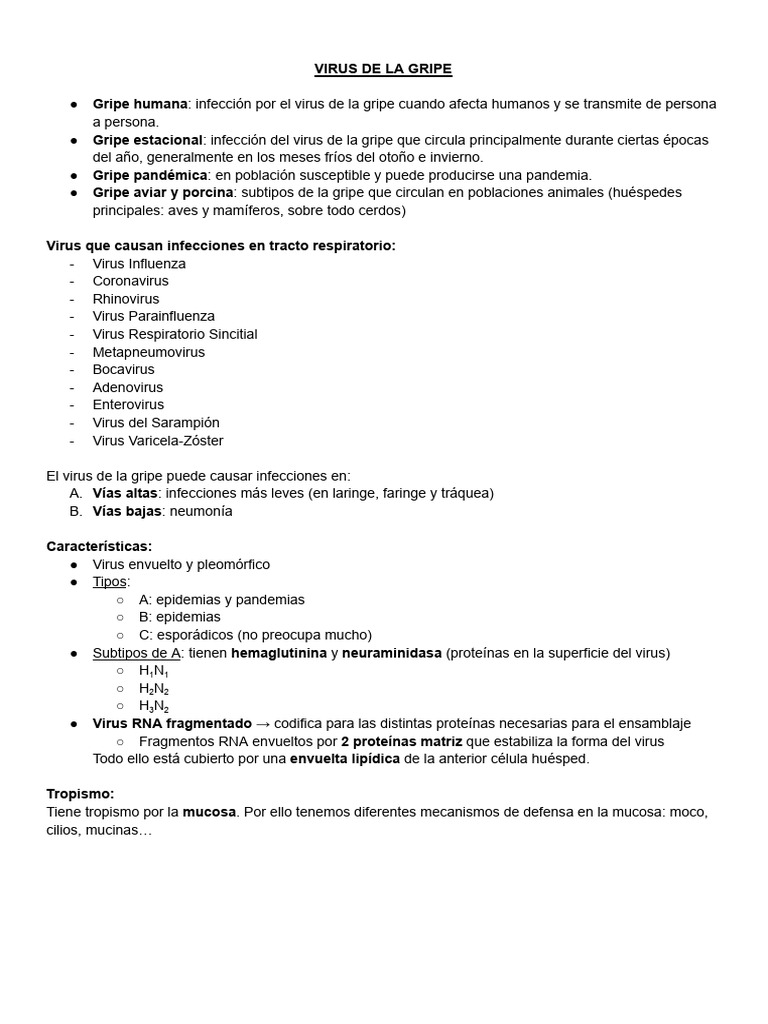 Virus de La Gripe | PDF | Influenza | Virus de la Influenza A Subtipo H1 N1