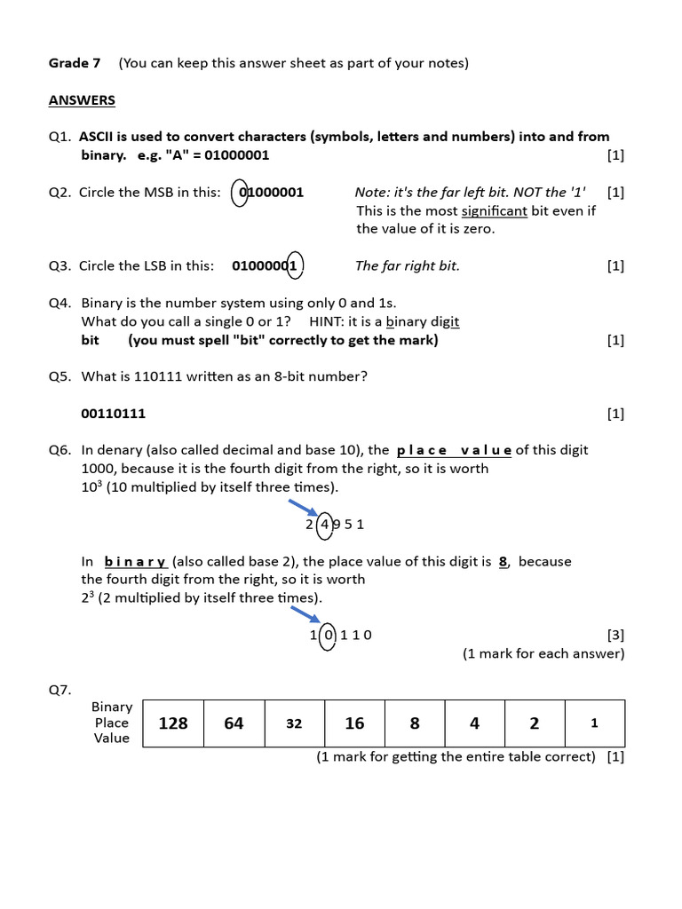 Grade 7 Binary and ASCII Concepts | PDF | Computing | Lexicology