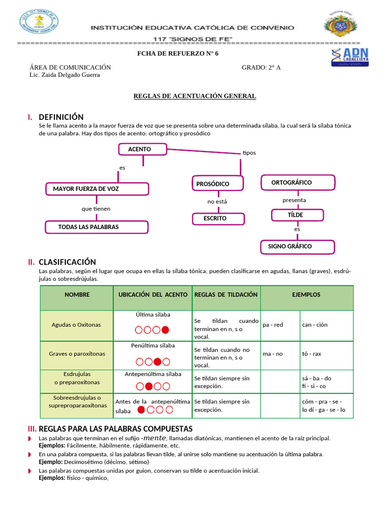 Reglas de Acentuacion General para Segundo Grado de Secundaria | PDF ...