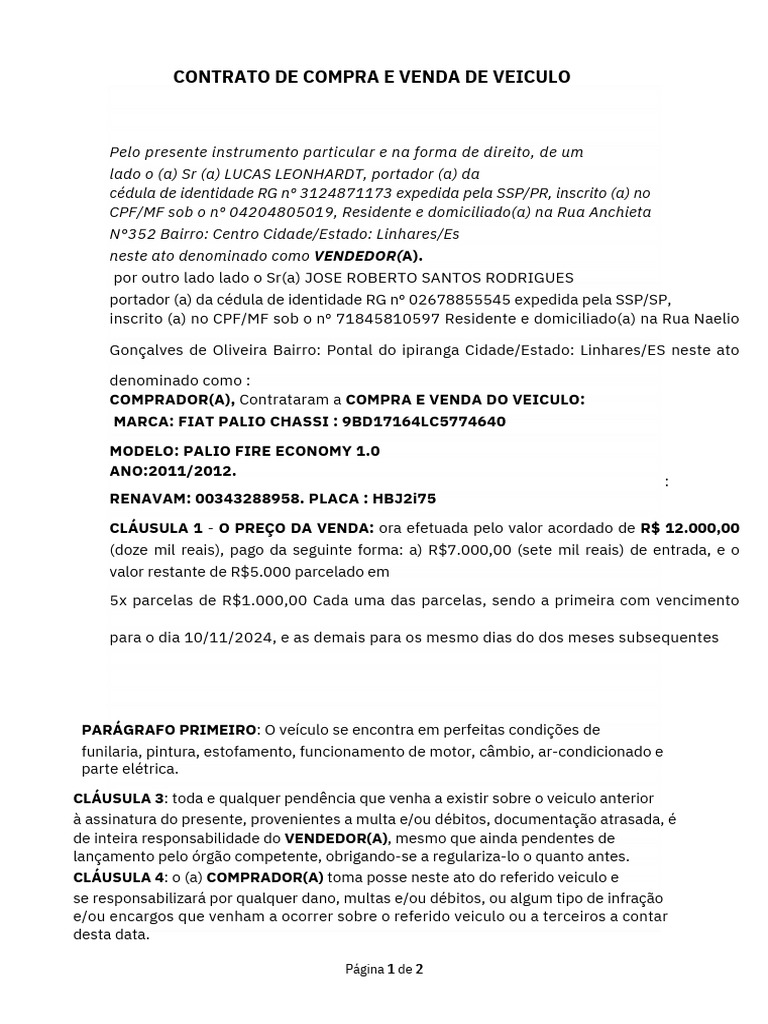 Modelo Contrato de Compra e Venda de Veiculo Parcelado Compress - PDF 2024100 20241018 160744 ...