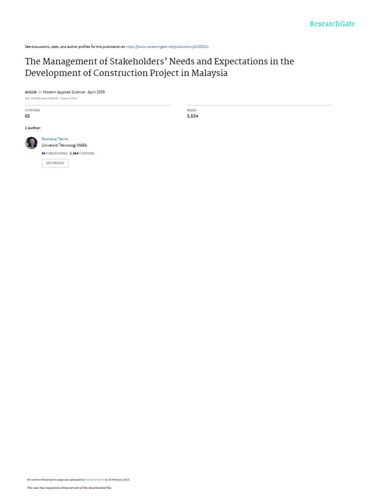 The Management of Stakeholders Needs and Expectat | PDF | Analysis Of ...