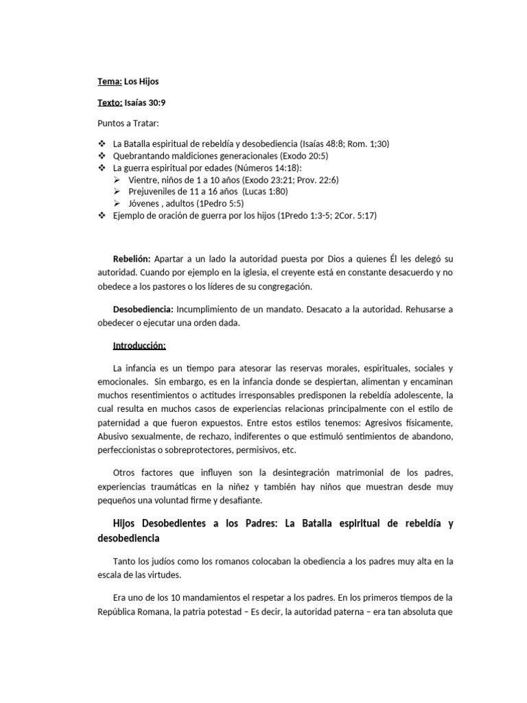 Rebeldía y Desobediencia en Los Hijos | PDF | Pecado | Oración