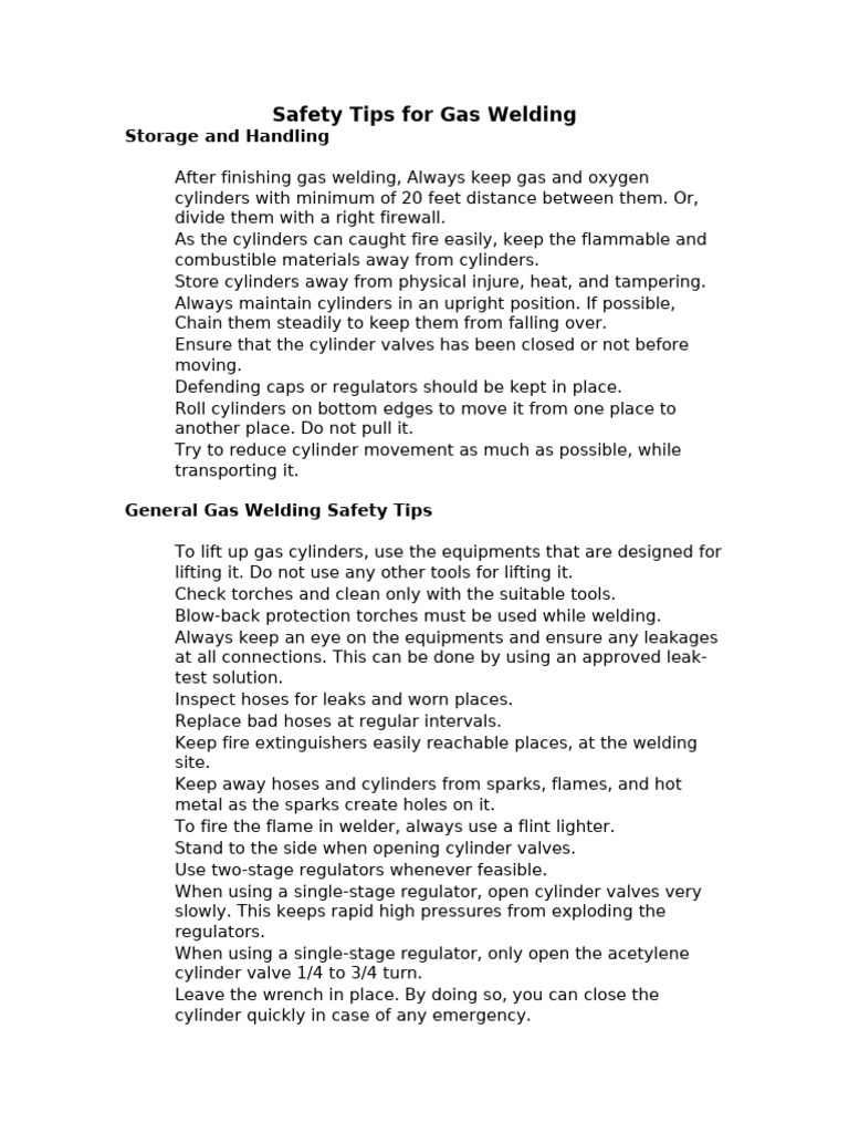 21377833-Safety-Tips-for-Gas-Welding | PDF | Gases | Industrial Processes