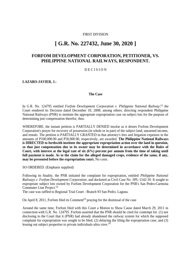 Forfom vs. PNR Expropriation Case Review | PDF | Complaint | Appeal