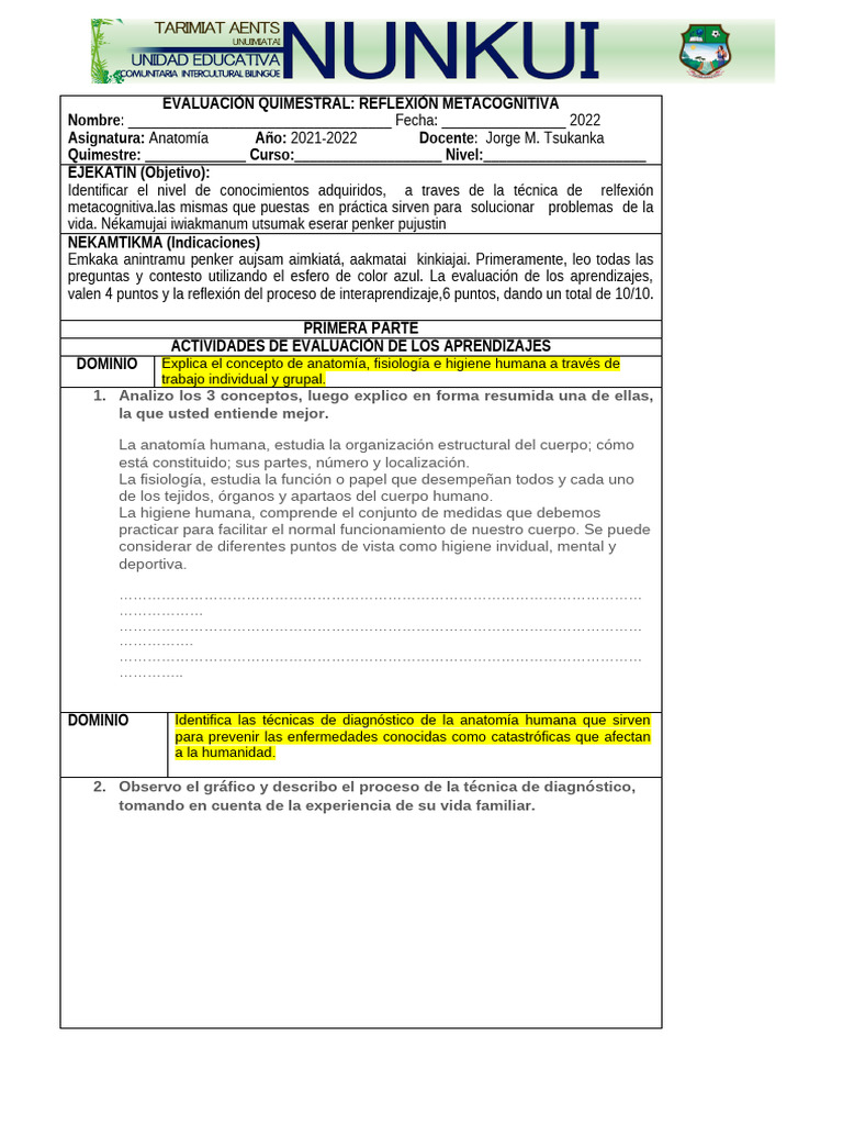 Evaluación 3robgu Anatomia | PDF | Evaluación | Cuerpo humano