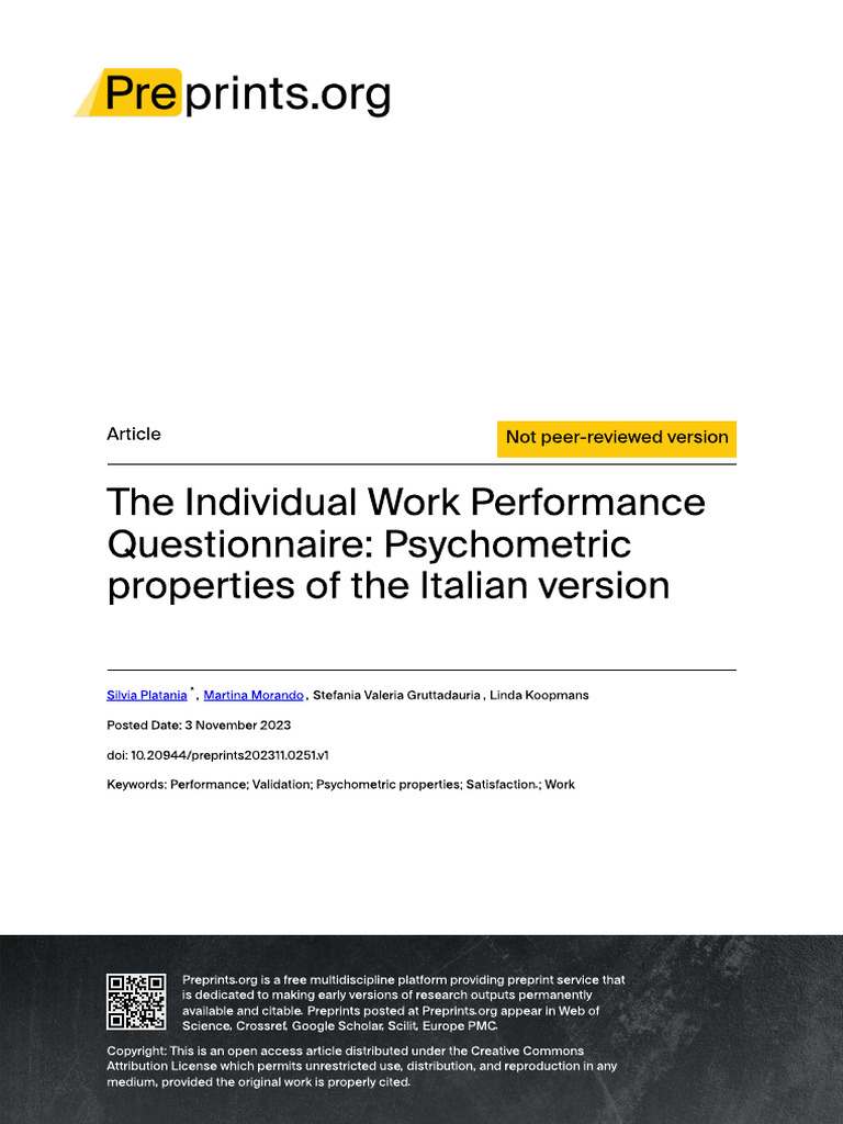 The Individual Work Performance Questionnaire Psyc | PDF | Standard ...
