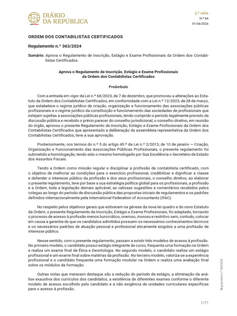 Regulamento de Inscrição e Estágio Contábil | PDF | Contabilidade ...