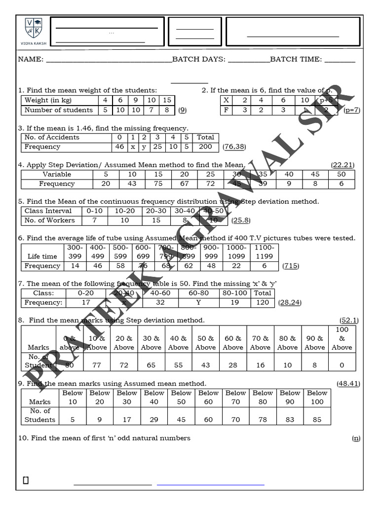 STATISTICS_DPP No.1 | PDF | Mean | Median