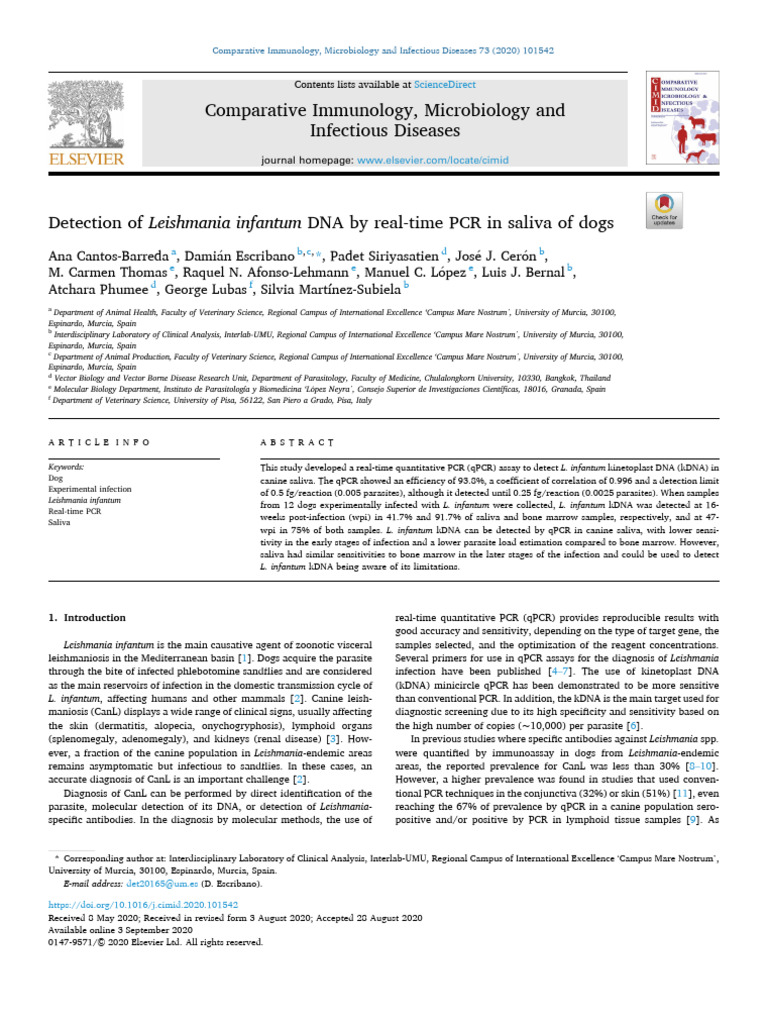 Detecting Leishmania DNA in Dog Saliva | PDF | Real Time Polymerase ...