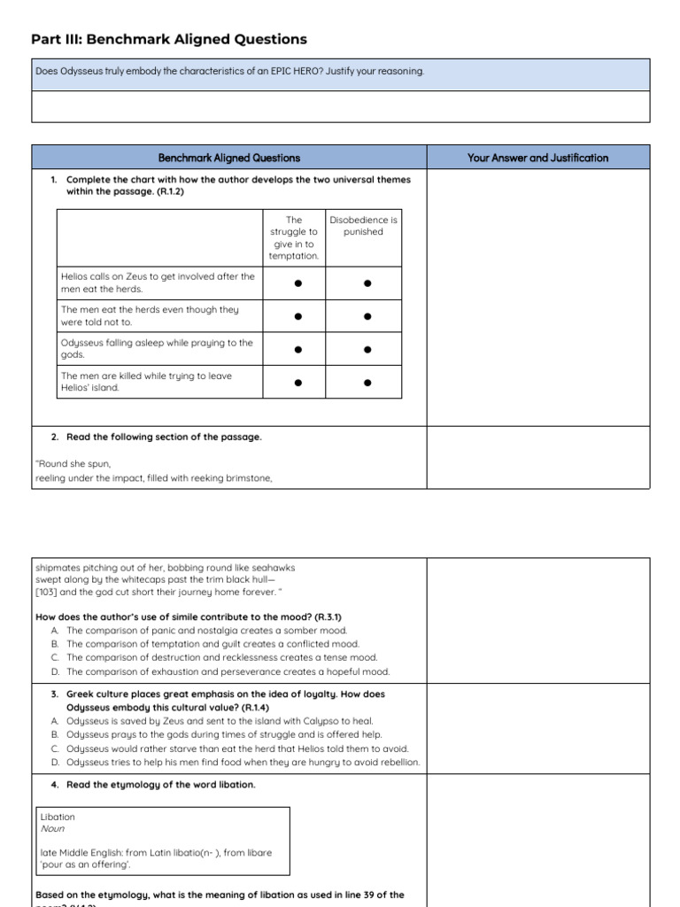 MATThiAS COPY - The Odyssey - Book XII Benchmark Aligned Questions ...