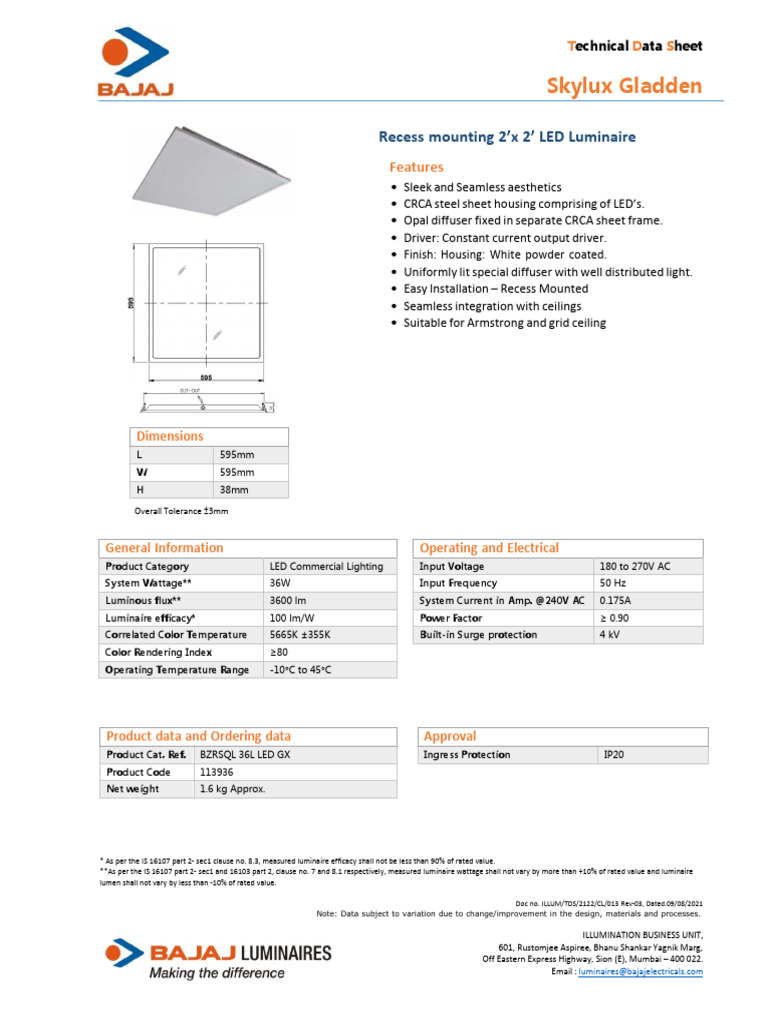 LED Luminaire Specs for Installers | PDF | Lighting | Electric Power