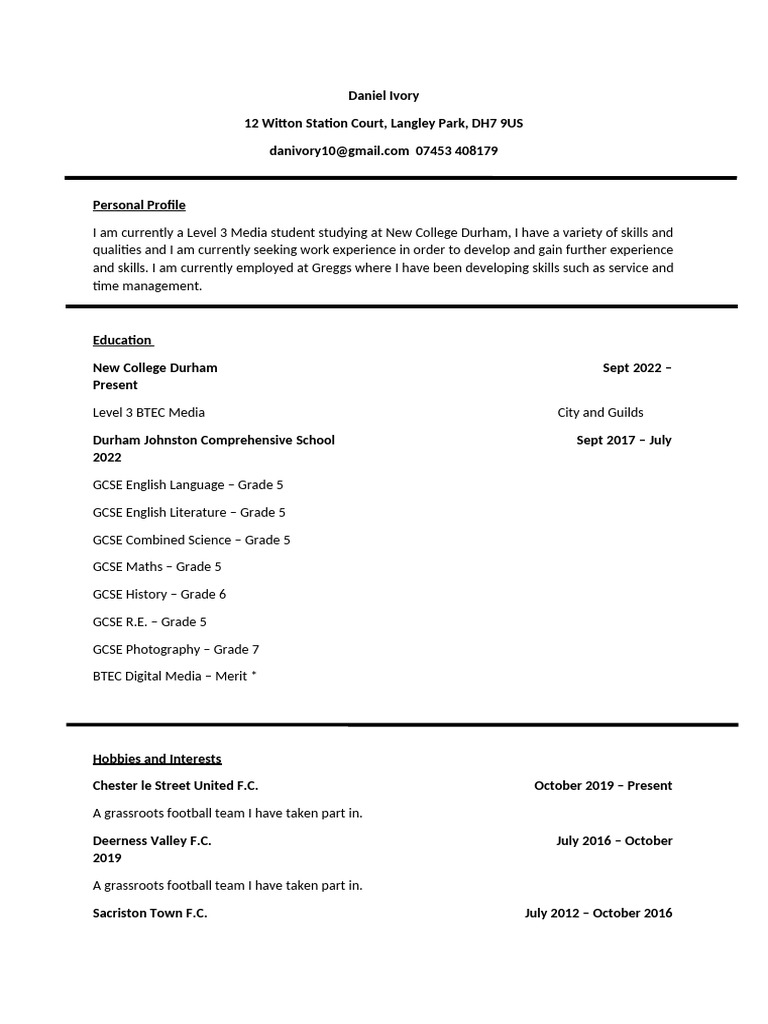 Daniel Ivory CV | PDF
