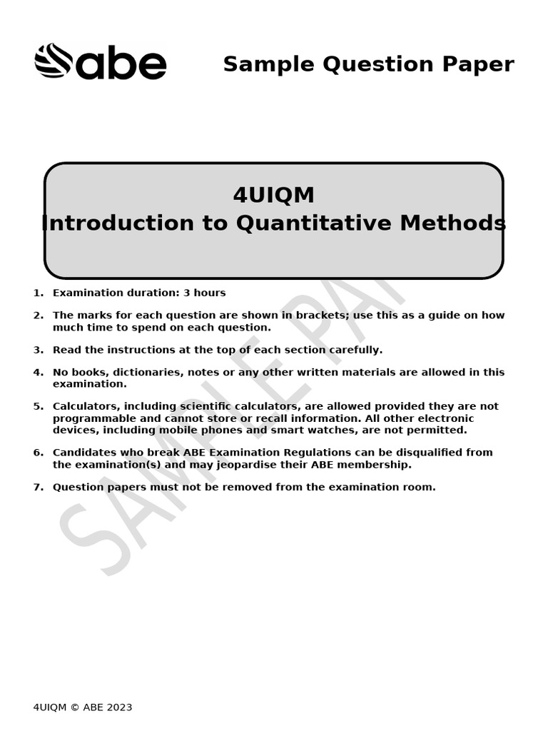 4UIQM Sample QP Timed Exam | PDF | Business