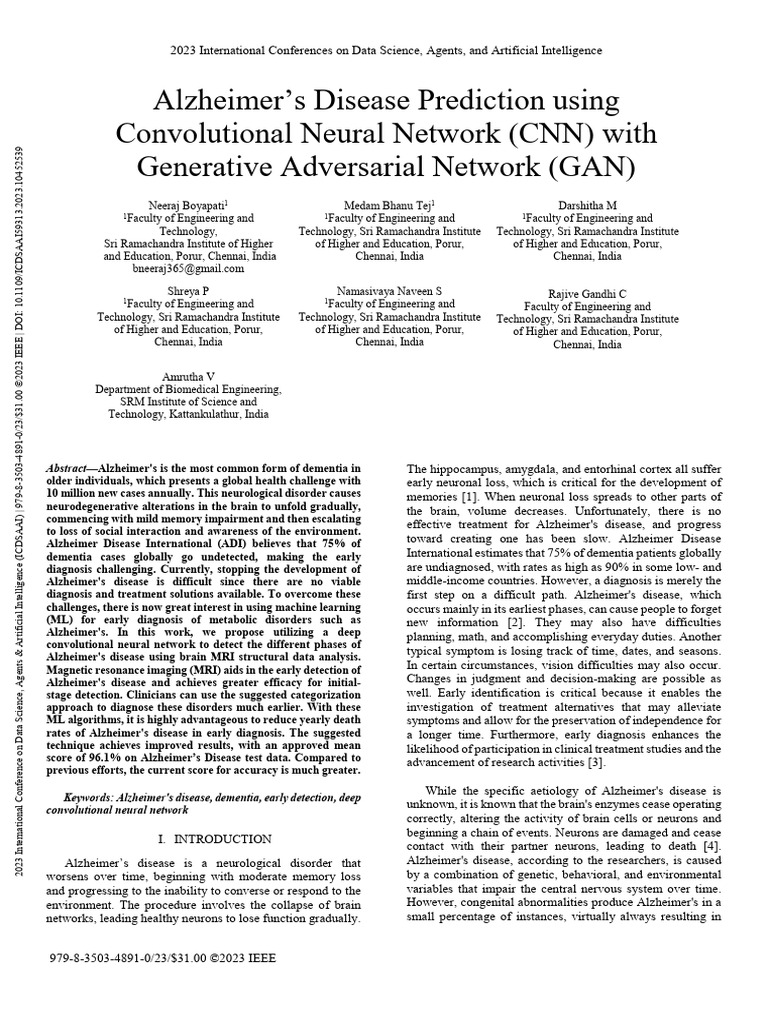 Alzheimers Disease Prediction Using Convolutional Neural Network CNN With Generative Adversarial ...
