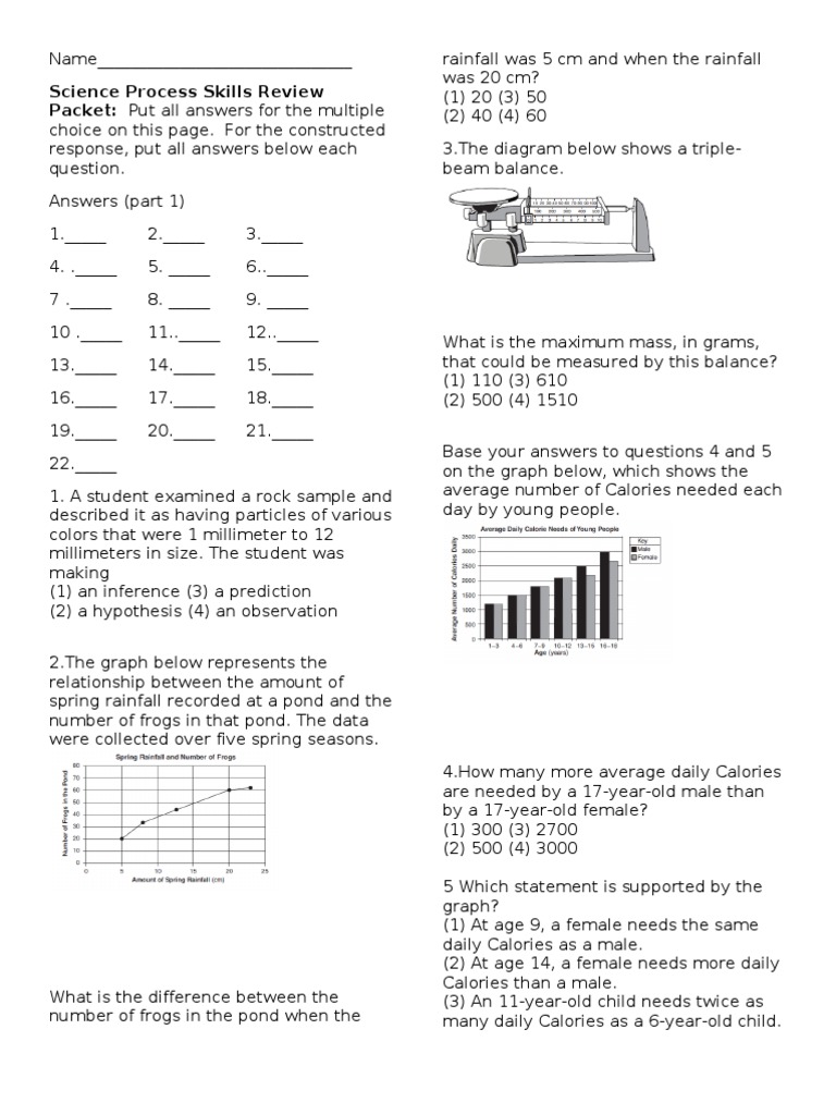 Process SKills Review Packet | PDF | Experiment | Density