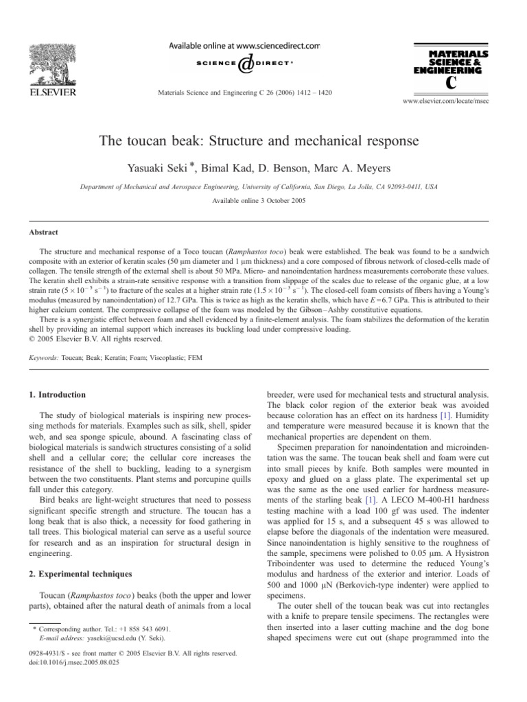 CS012. The Toucan Beak - Structure and Mechanical Response | PDF ...