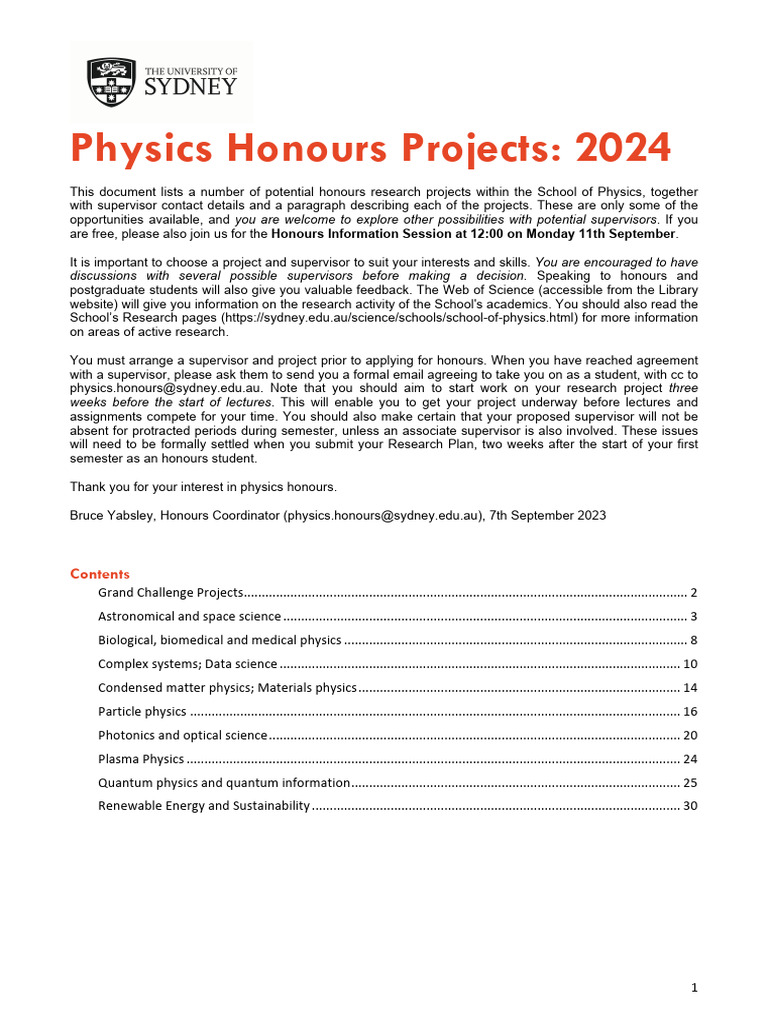 Physics Honours Project List 2024 | PDF | Solar Wind | Stars