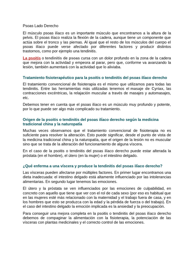 Psoitis del Psoas Ilíaco Derecho: Tratamiento | PDF | Las emociones ...