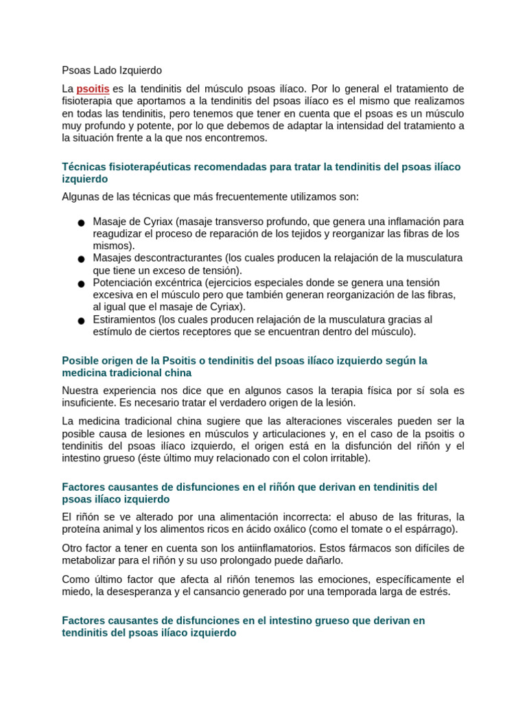Tratamiento de la Psoitis Izquierda | PDF | Las emociones | Masaje