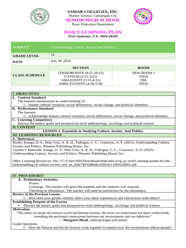LP1 Ucsp July30 | PDF | Social Sciences | Science