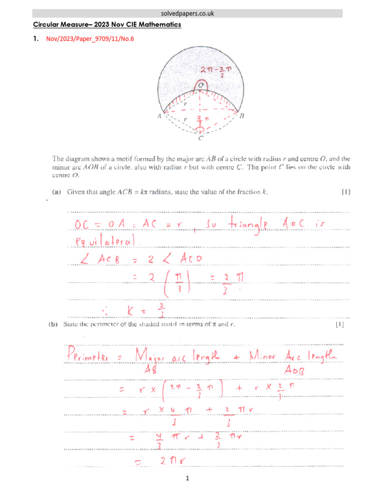 2023N Circular Measure As Math 9709 Solved | PDF