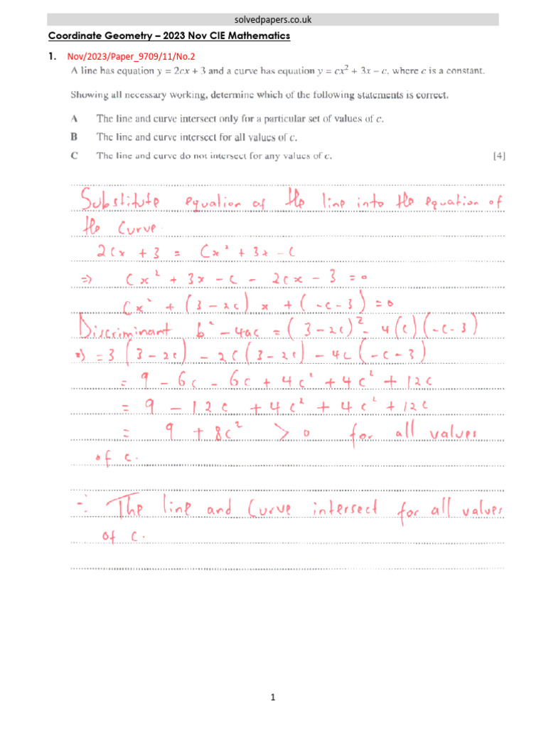 2023N Coordinate Geometry AS Math 9709 - Solved | PDF | Technology & Engineering