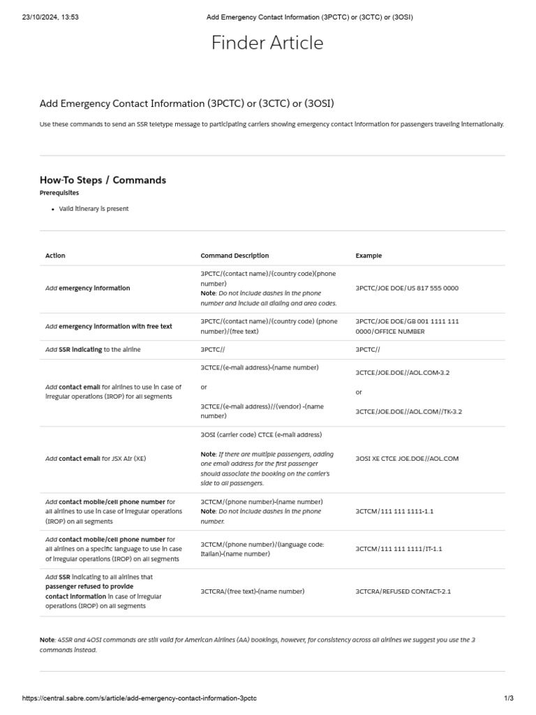 Add Emergency Contact Information (3PCTC) or (3CTC) or (3OSI) | PDF ...