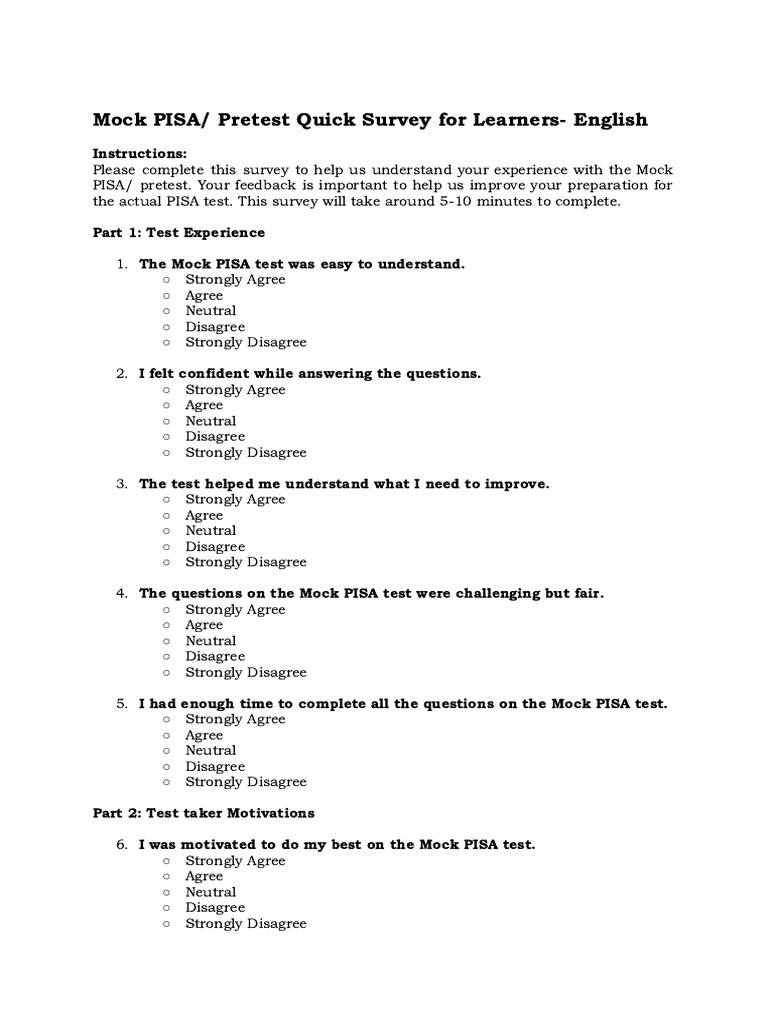 Mock PISA Feedback Survey | PDF | Programme For International Student ...