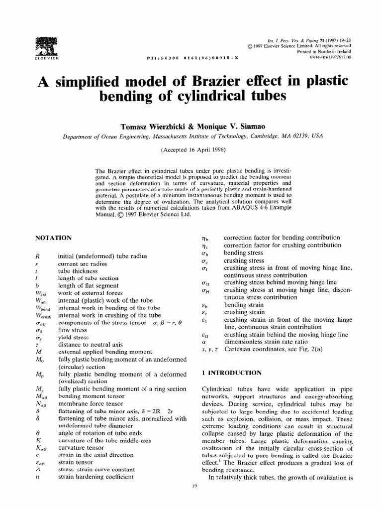 A Simplified Model of Brazier Effect in Plastic Bending of Cylindrical ...