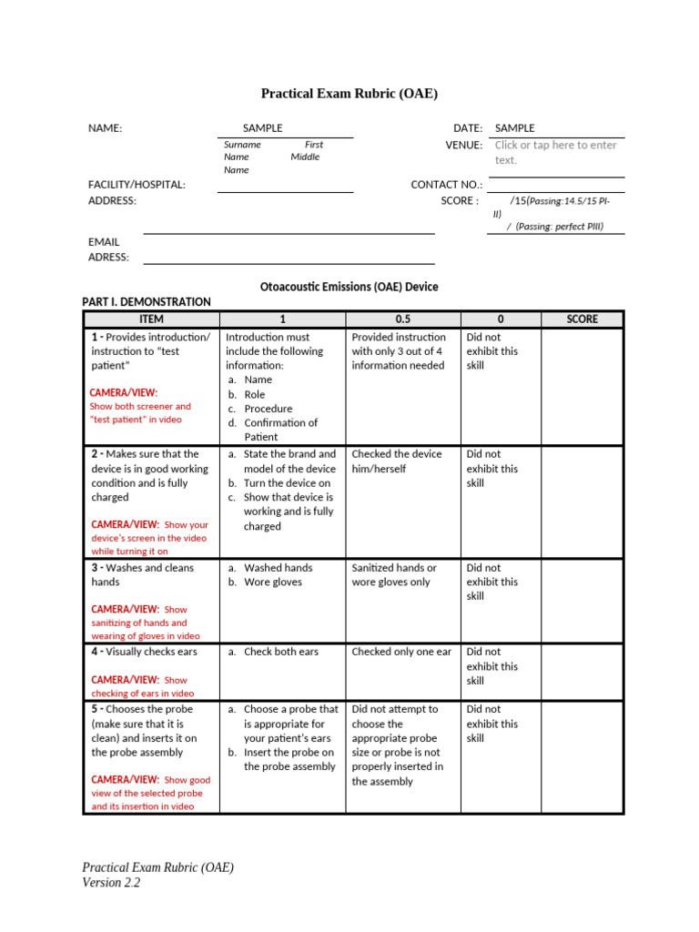 Practical Exam Rubric (OAE) Version 2.2 | PDF