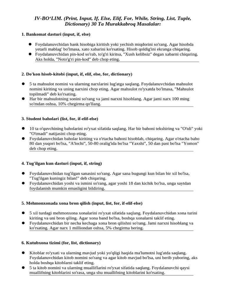 IV-BO‘LIM. Aralash masalalar II | PDF