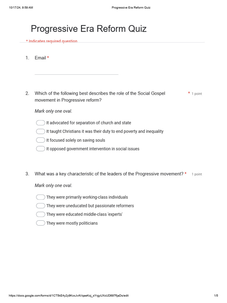 Progressive Era Reform Quiz - Google Forms | PDF | Progressive Era ...