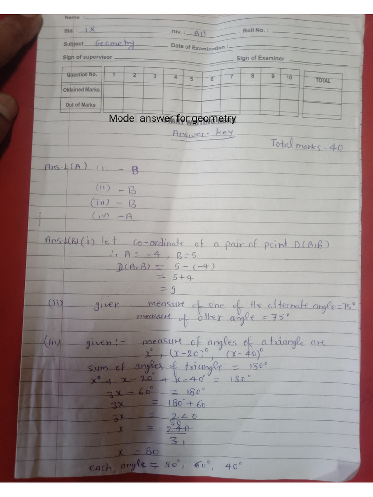 Answer Key For Geometry | PDF