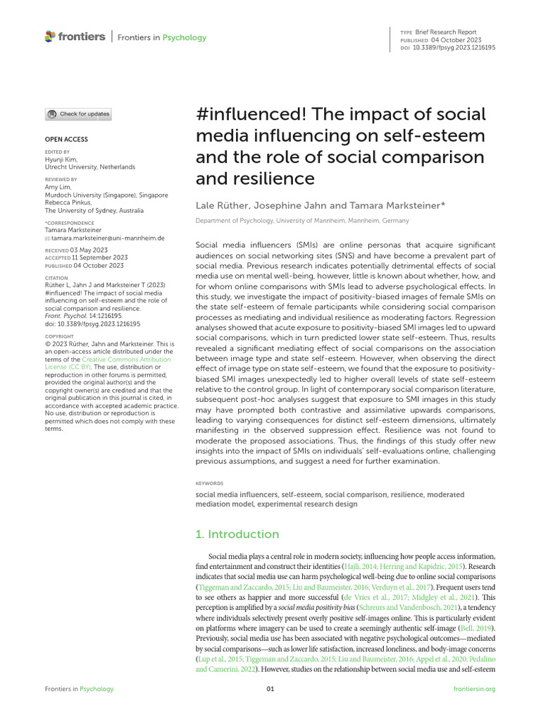 Social Media Influencers and Self-Esteem | PDF | Psychological ...