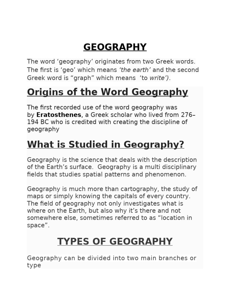 GEOGRAPHY AND ITS TYPES | PDF | Geography | Natural Sciences