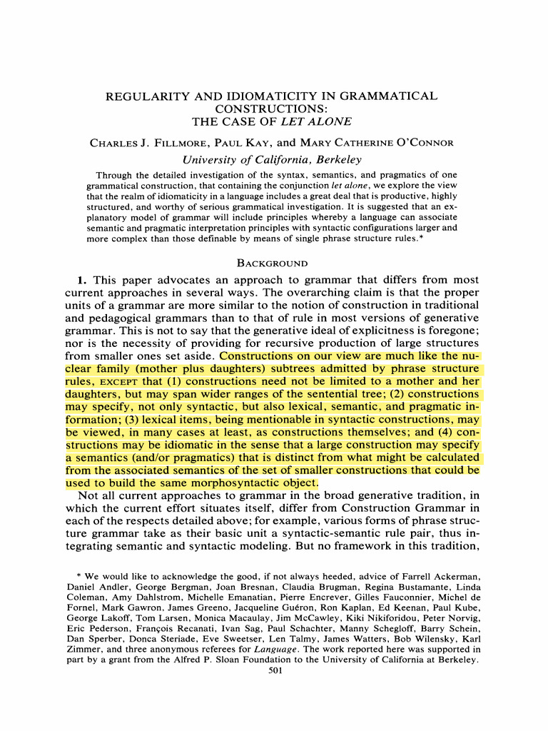 Fillmore Kay O'Connor (1988) - Regularity and Idiomaticity in Grammatical Constructions - The ...