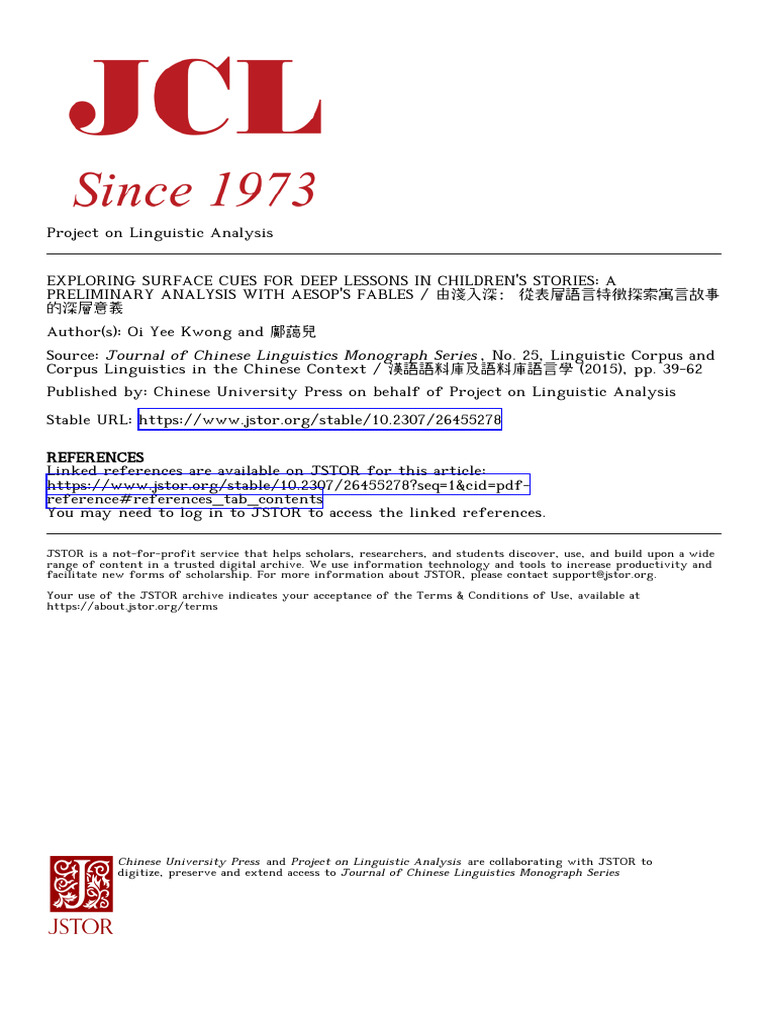 Exploring Surface Cues For Deeper Meaning - Aesop Fables | PDF | Clause ...