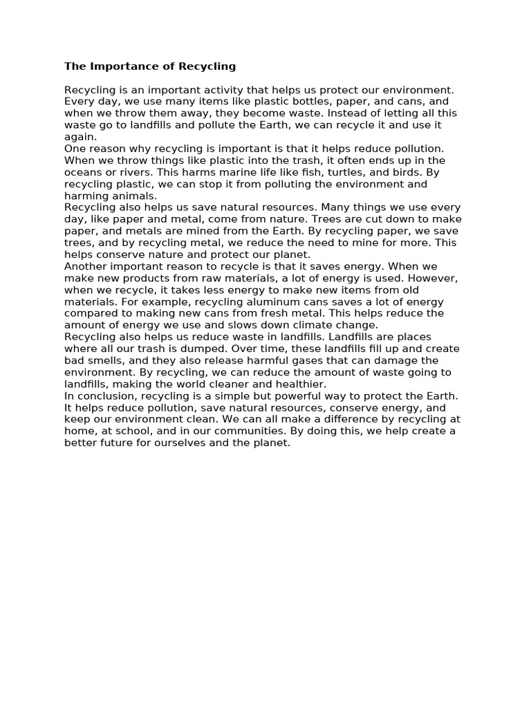 English Essay - The Importance of Recycling | PDF