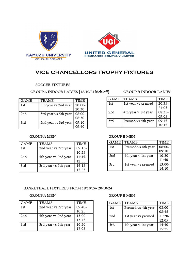 Vice Chancellors Trophy Fixtures _073803 | PDF | Sports