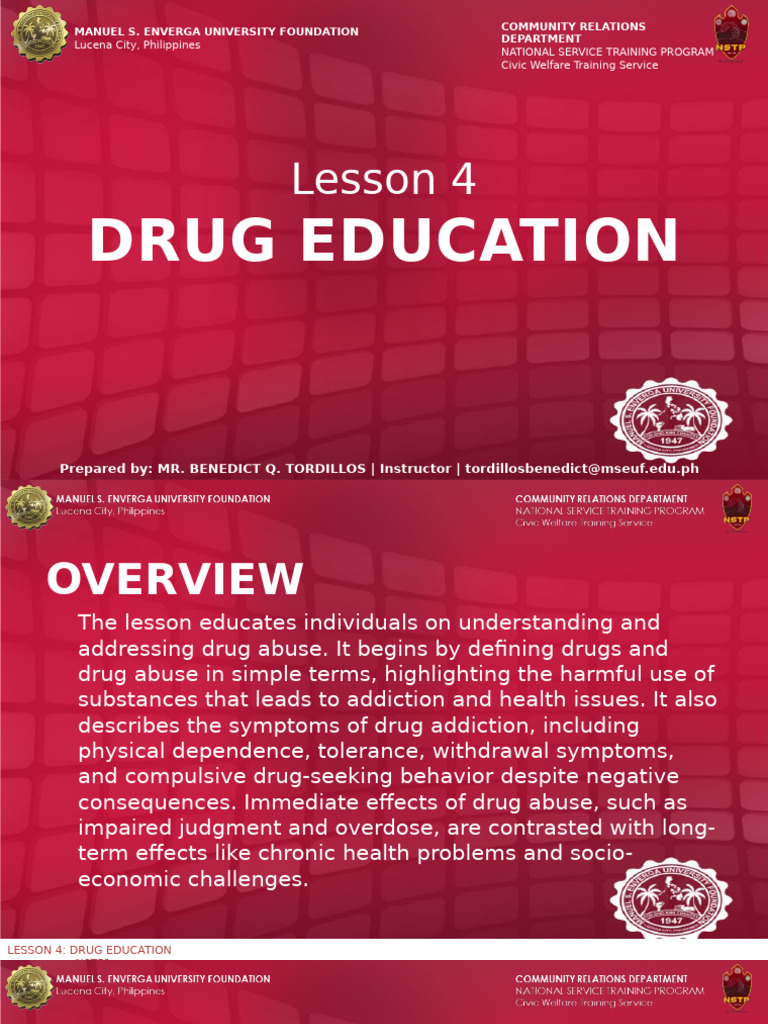 Lesson 4 Drug Education 2024 2025 | PDF | Substance Abuse | Drugs ...