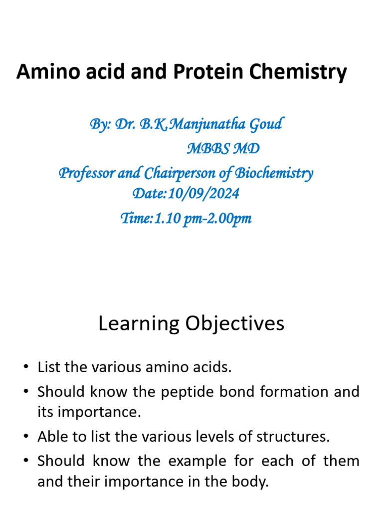 Amino Acid and Protein Chemistry 2024-25 | PDF | Amino Acid | Proteins