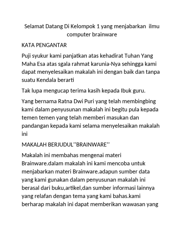 Selamat Datang Di Kelompok 1 yang menjabarkan ilmu computer brainware | PDF