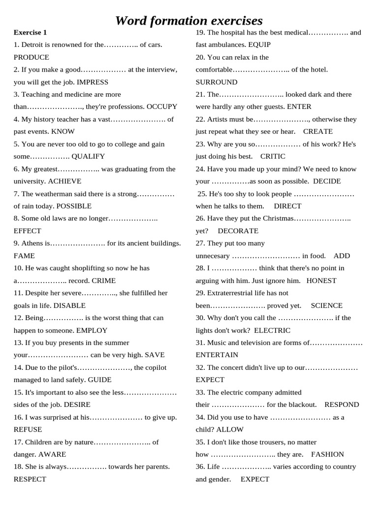 Word formation exercises | PDF