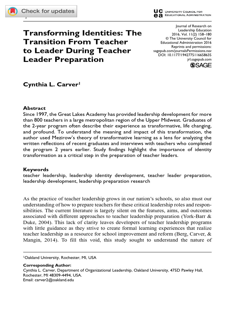 Transforming Identities | PDF | Leadership | Teachers