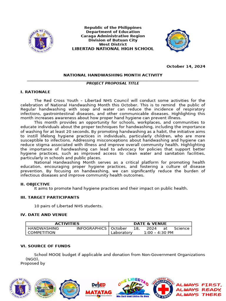 RCY Handwashing Month Proposal | PDF | Hand Washing | Hygiene