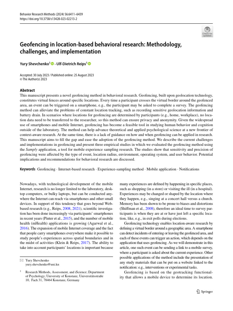 Geofencing in Location-Based Behavioral Research Methodology ...