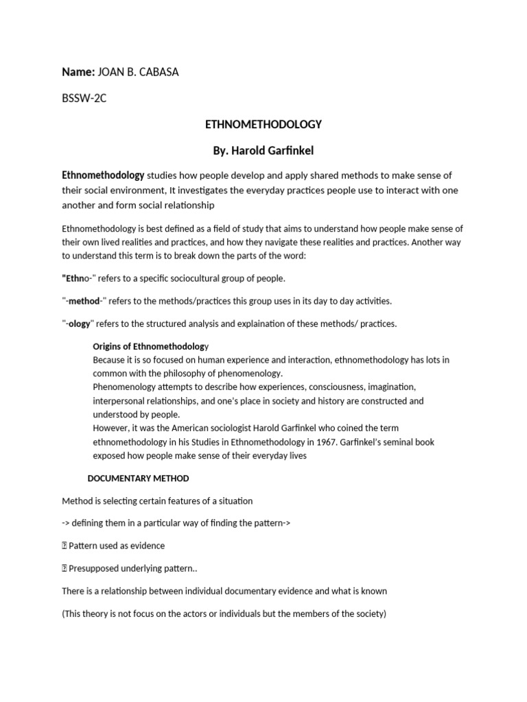 Understanding Ethnomethodology Concepts | PDF | Liberal Arts Education ...