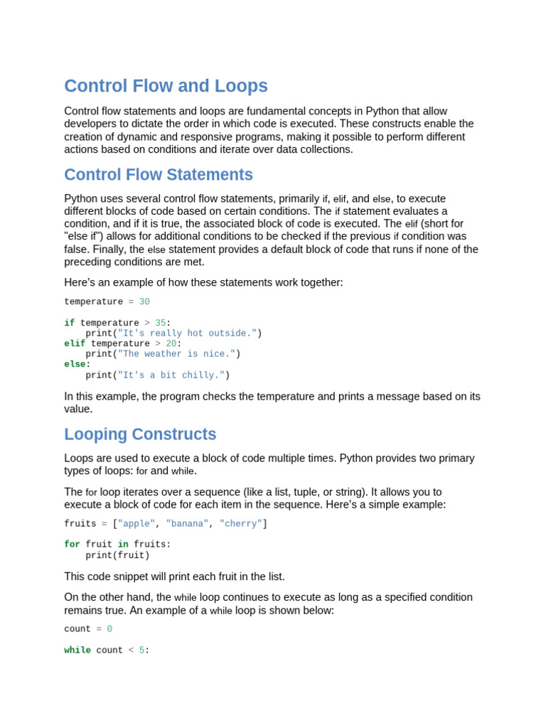 Control Flow and Loops | PDF | Computers | Technology & Engineering