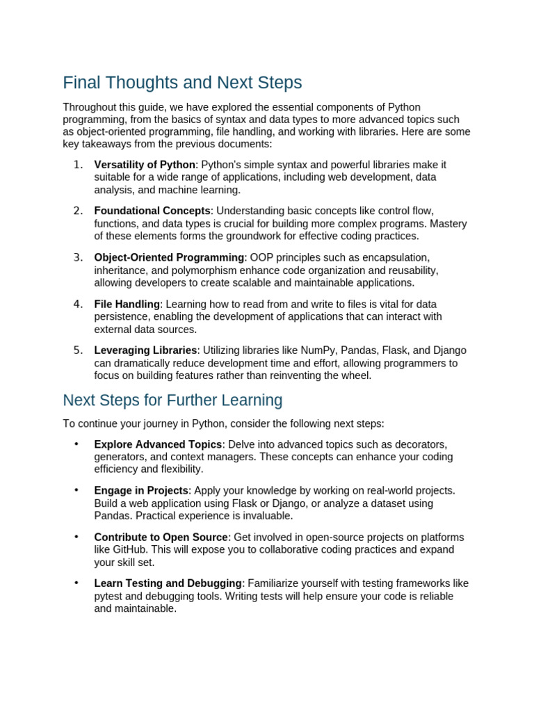 Final Thoughts and Next Steps | PDF | Computer Programming | Web ...