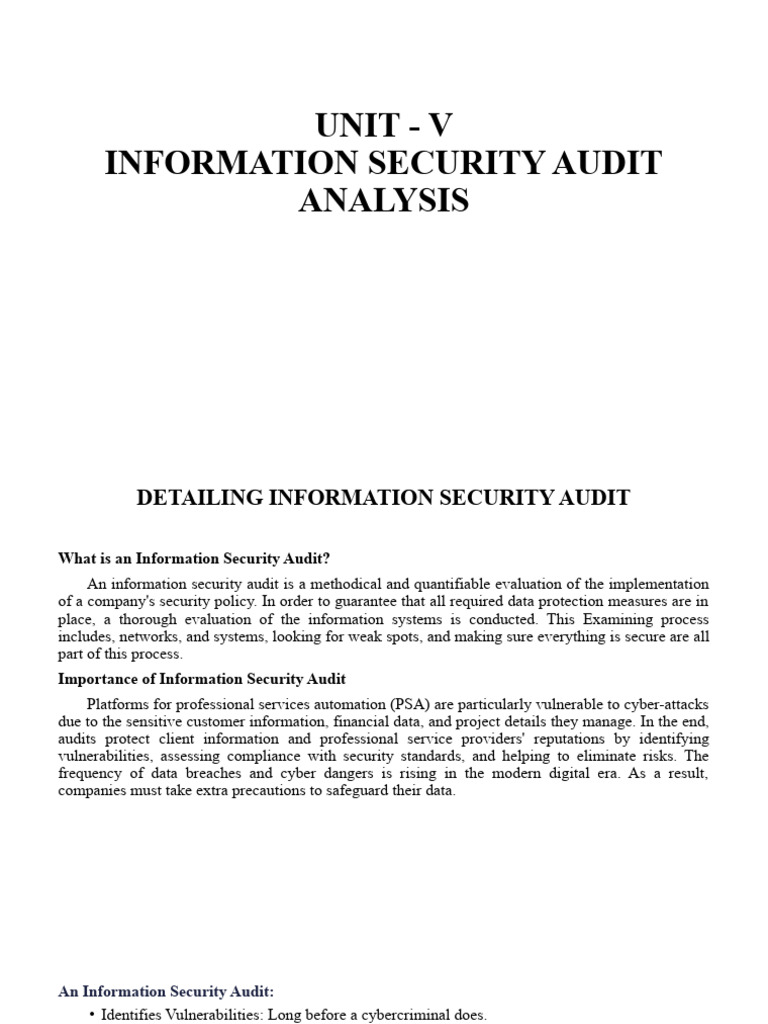 Unit V - Information Security Audit | PDF | Audit | Service Level Agreement